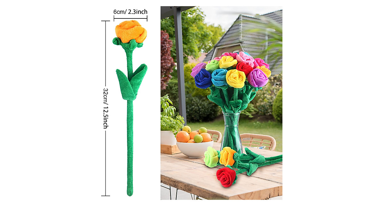 18 Pcs Plush Rose Flowers - Colorful Romantic Gift for Special Occasions