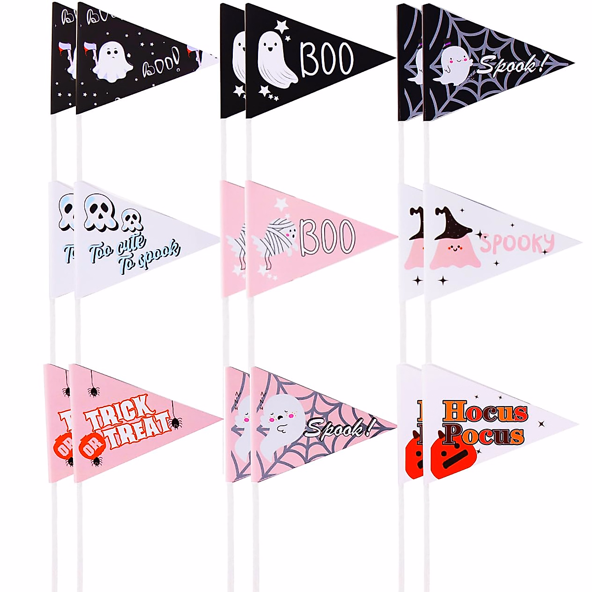 STKMELON 18Pcs Ghost Boo Halloween Pennant Flags Boo Basket Pennant Flags- Perfect for Halloween Decorations & Parties, Black&Pink