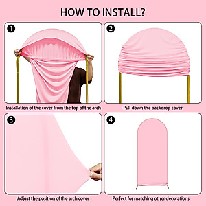 AIBIIN 3.3x7ft Pink Arch Wall Backdrop Round Top Backdrop Cover Valentine's Day Round Top Arch Frame Cover 2-Sided Fit Backdrop Stand for Wedding Baby Shower Birthday Bridal Shower Events Party Decor