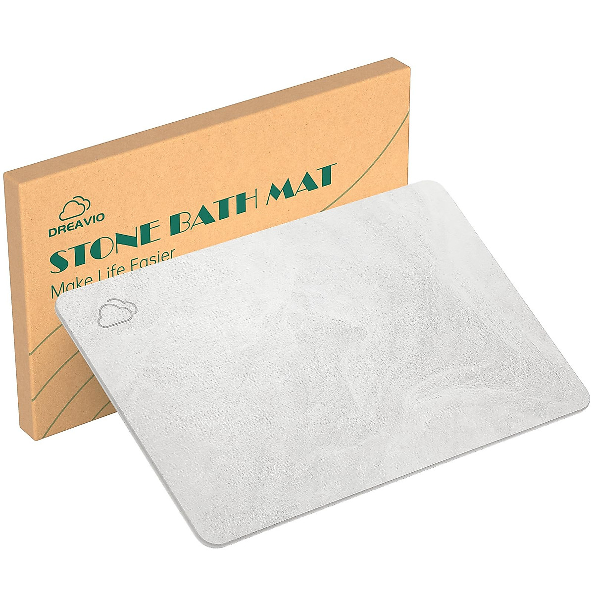 DREAVIO Stone Bath Mat - Quick Dry Diatomaceous Earth Bath Mat, Super Absorbent Diatomite Stone Bath Mats for Bathroom Floor, Kitchen Counter, Tub, Stone Shower Mat (23.5"x15",Marble White)