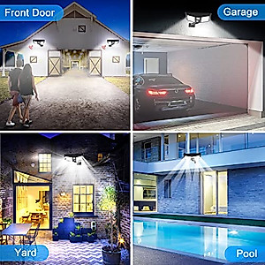 PEZOTA Solar Street Lights Outdoor, IP65 Waterproof Solar Powered Flood Lights with Motion Sensor & Remote Control for Patio Yard Garden Front Door, 138LEDs, Black (2 Pack)