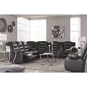 Signature Design by Ashley Vacherie Faux Leather Manual Pull-Tab Double Reclining Loveseat with Center Console, Black