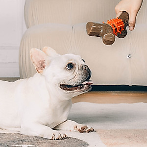 RANTOJOY Tough Dog Toys Aggressive Chew Toys for Large Dogs, Dog Chew Toys for Medium Large Breed, Nylon Rubber Dog Teething Stick Toys Puppy Chewers Dogs Birthday Gift (Orange)