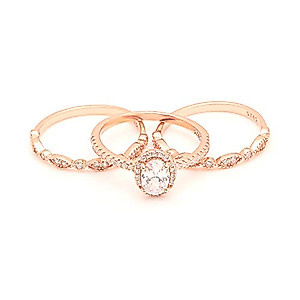 Ginger Lyne Collection Porsha 3 Ring Rose Gold over Sterling Oval Engagement Wedding Band Bridal Set Size 8