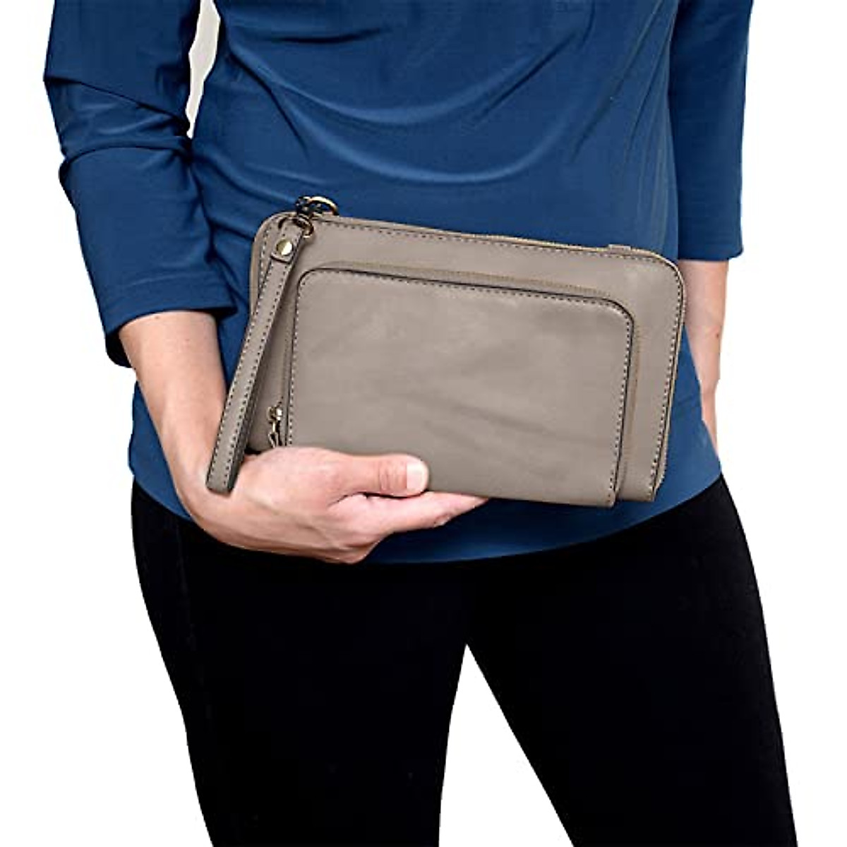Joy Susan Women’s Brushed Mini Convertible Zip Around Wristlet