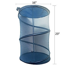 WDHome Mesh Pop-Up Laundry Hamper,Collapsible Laundry Basket for Dirty Clothes, Children's Toys Basket,Toy Box Organizer - with Handle and Zippered Lid, 16 x 23 Inch-Blue