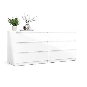 Levan Home Engineered Wood 6 Drawer Double Bedroom Dresser in White High Gloss