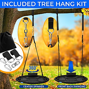 SereneLife 40" Saucer Swing - Outdoor Swing Set with Universal Hanging Kit, Swinging Seat Spinner with Pillow & Carry Bag, Weatherproof, Water-Resistant, Supports Up to 700 lbs, Black