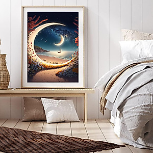 JFYHAB Moon Diamond Painting Kits for Adults, Moon Full Drill Diamond Art Kit for Adults Beginner, DIY 5D Diamond Dots Painting Craft for Home Wall Decor 12x16 Inch