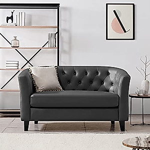 Husbedom 50 Inches Loveseat, Small Air Leather Couch for Small Spaces, Mini Sofa with Button Tufted Décor for Bedroom, Love Seats Furniture, Living Room, Bedroom, Apartment, Dorm, Dark Gray