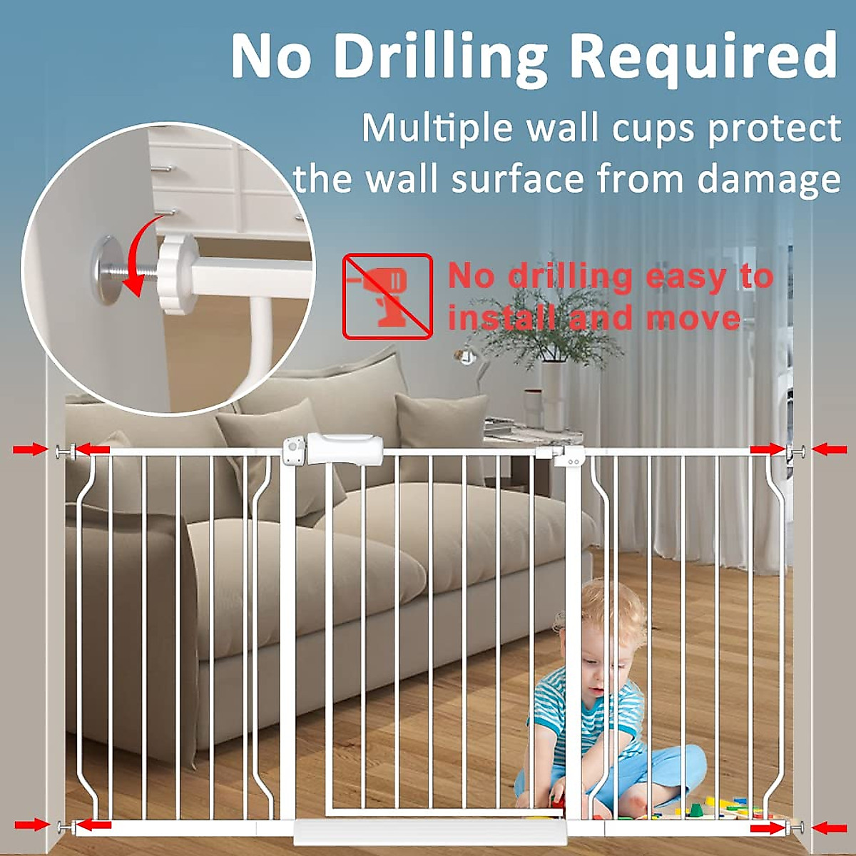 flower frail 57.5-62 Inch Extra Wide Baby Gates for Stairs Doorways Pressure Mount No Drill Dog Pet Gate Automatic Close Child Safety Gate for Toddler Kids Pets