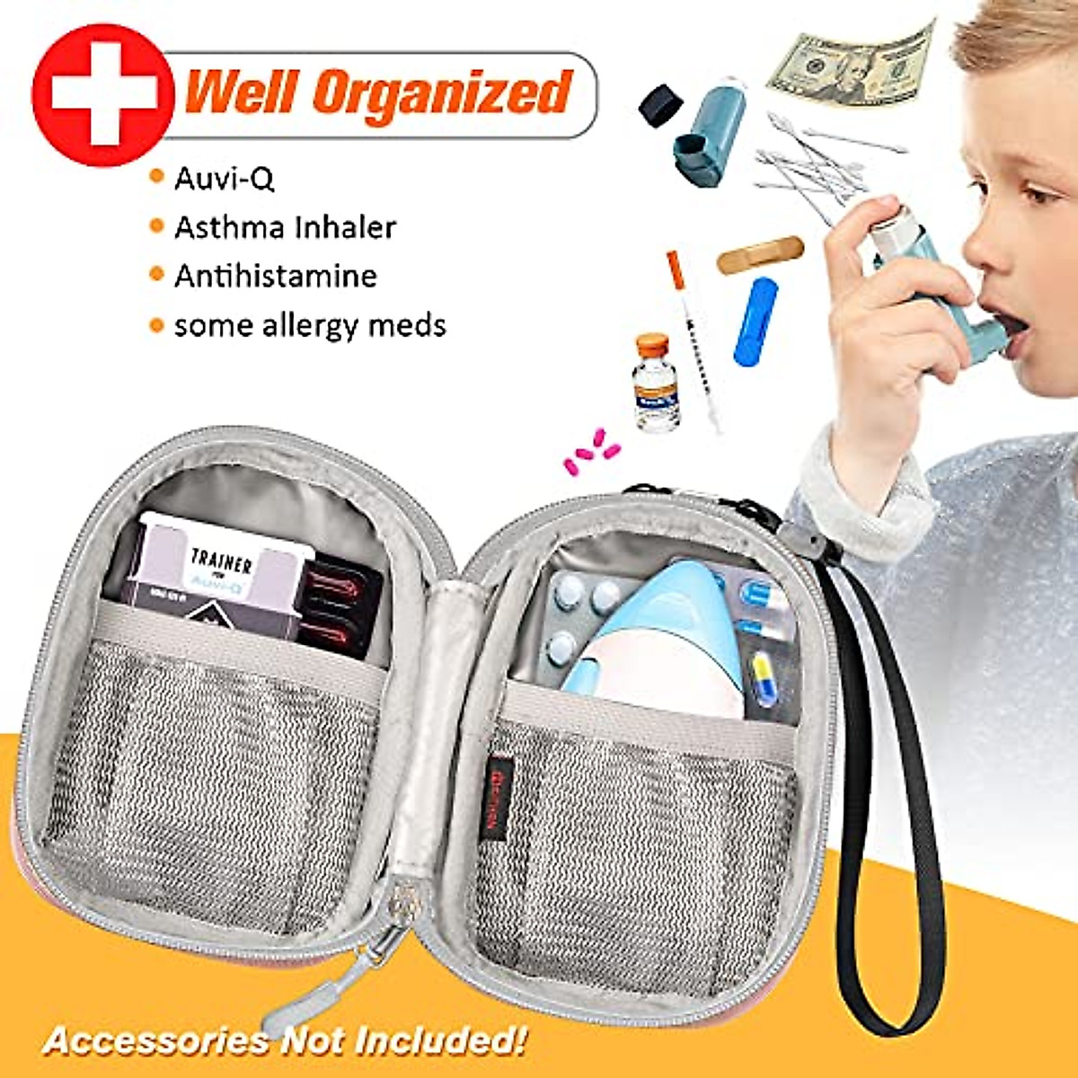 SITHON Insulated Medicine Carrying Case Bag - Small Travel Medication Organizer Emergency Medical Pouch Holds Auvi Q, Nasal Spray, Allergy Meds, Asthma Inhaler Case for Small EpiPens, Pink