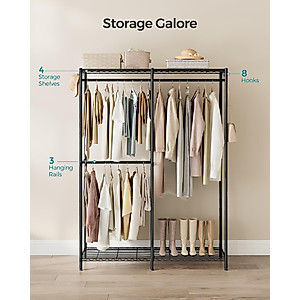 SONGMICS Clothes Rack, Freestanding Wardrobe Closet, Metal Clothing Racks, Heavy-Duty Garment Rack with Adjustable Shelves, Hanging Rods, Dividable, 15.8 x 47.2 x 70.9 Inches, Ink Black ULGR423B01