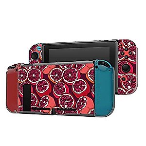 Dockable Case Compatible with Switch Console and Joy-Con Controller, Patterned ( Pomegranate Pattern ) Protective Case Cover with Tempered Glass Screen