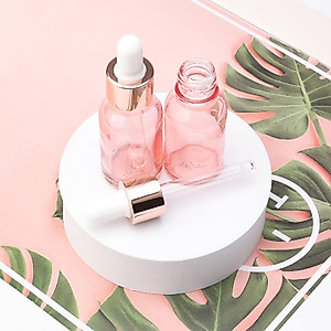 JIUWU 20Pcs 15ml Glass Dropper Bottles with Glass Eye Pipette, Pink Sample Dropper Vials Empty Travel Essential Oil Perfume Glass Tincture Bottles Vials, 5 Funnel Include