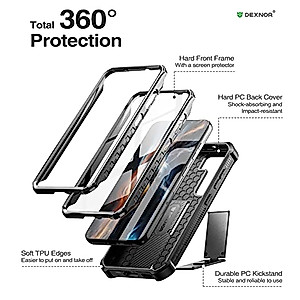 Dexnor Full Body Case for Samsung Galaxy S23 5G/6.1 inches, [Extra Front Frame] Heavy Duty Military Grade Protection Built-in Screen Protector and Kickstand for Galaxy S23 5G,Black