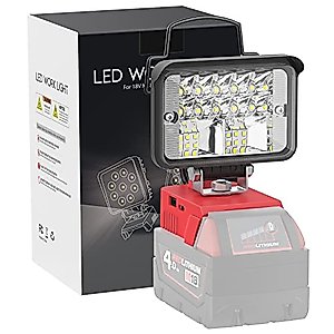 LIVOWALNY Portable LED Work Light for Milwaukee m18 Battery, 20W 2000LM Cordless Flood Lights m18 Light with Low Voltage Protection and USB & Type C Charger Port