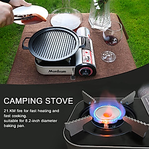 Mordoum Camping Stove Portable Single Stove Butane Portable Butane Stove for Camping, Picnics, Outdoor, Fishing, BBQ. Electronic Ignition, Brass Burner, Portable Gas Grill Mini Aluminum Material