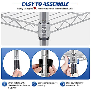 WYGMAV 3 Tier Shelf Metal Wire Shelving Unit Adjustable Storage Shelves Small Storage Rack Heavy Duty Steel Standing Shelf Units for Restaurant, Garage, Kitchen Metal Shelf with Wheels, Chrome