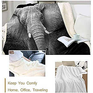 Sleepwish Elephant Blanket African Elephant Throw Blankets Black and White Soft Elephant Fleece Blanket Vintage Elephant Sherpa Blanket Elephant Lover Gifts for Kids Adults Women Men (50" x 60")