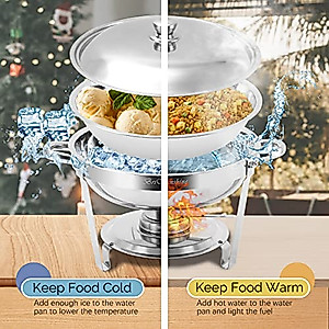 BriSunshine 4 Packs 4QT Chafing Dish Buffet Set,Stainless Steel Buffet Servers and Warmers,Round Chafer Food Warmer with Lid & Holder for Parties Caterings