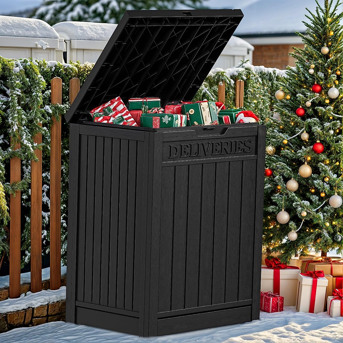 YITAHOME 51 Gallon Resin Package Delivery Box for Outside, Storage Box with Lockable Secure, Resin Deck Box for Porch, Curbside（Black）