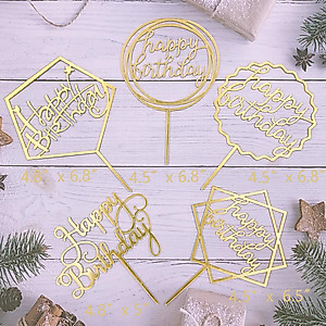 Gold Cake Topper Acrylic Happy Birthday Cake Decoration Supplies (5 Pieces)