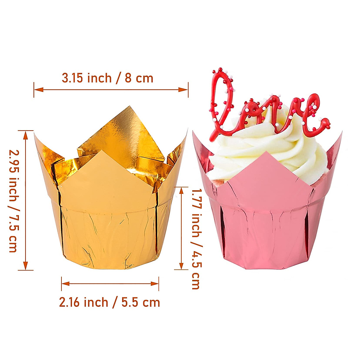 Webake Tulip Cupcake Liners, 100pcs Gold Muffin Liners Baking Cups, 3.5 Ounce Disposable Rose Gold Cupcake Cups, Jumbo Aluminum Foil Cupcake Wrappers for Party, Wedding, Birthday, Christmas