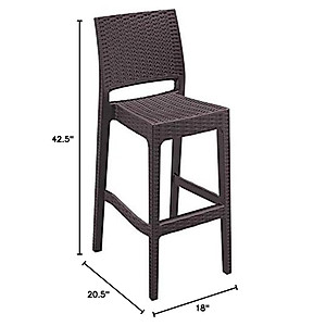 Home Square 30" Resin Wickerlook Patio Bar Stool in Brown - Set of 2