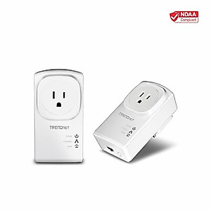 TRENDnet Powerline 500 AV Nano Adapter Kit with Built-in Outlet, Power Outlet Pass-Through, Includes 2 x TPL-407E Adapters, Plug & Play, Ideal for Smart TVs, Gaming, White, TPL-407E2K