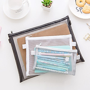 HYFAN Zipper Files Bag Breathable Transparent Mesh Documents Pocket Pouch Storage for Office Supplies (Black, A6 Size, Pack of 6)