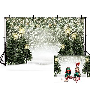 MEHOFOND Winter Christmas Tree Snowflake Photography Background Street Lamp Xmas Birthday Decoration Snowflake Banner Photo Backdrop Booth Props Vinyl 8x6ft