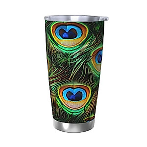 AYCZN Feather 20 OZ Tumbler Stainless Steel Travel Coffee Mug, Boho Peacock Insulated Water Bottle with Lid and 2 StrawsLeakproof Thermal Cup