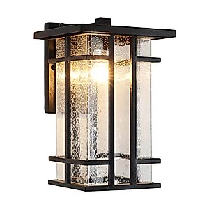 Rustic Outdoor Wall Light Fixture 13.8"H Waterproof Exterior Wall Sconces Black Metal with Clear Seeded Glass Shade Outdoor Wall Lantern for Exterior House Patio Porch,Entryway,Garage Wall Lamps