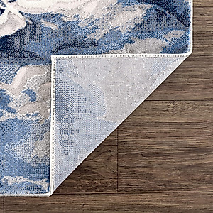 Abani Rugs Contemporary Blue & Grey Marble Ice Design 6’ x 9’ Area Rug - Modern Swirl Watercolor Non-Shedding Bedroom Rug