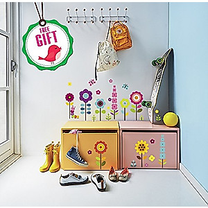 Flower Wall Stickers for Kids - Floral Garden Wall Decals for Girls Room - Removable Toddlers Bedroom Vinyl Nursery Wall Décor [27 Art clings] with Free Bird Gift!