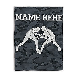 OhaPrints Custom Black Camo Pattern Wrestling Lover Wrestler Gifts Personalized Name Soft Sherpa Throw Blankets Cozy Fuzzy Fleece Throws for Tv Sofa Couch Comfy Fluffy Blanket 30X40 50X60 60X80