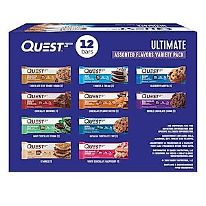 Quest Nutrition Ultimate Variety Pack Protein Bars, High Protein, Low Carb, Gluten Free, Keto Friendly, 12 Count