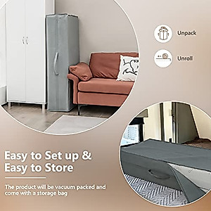 GOFLAME Memory Foam Tri-Fold Mattress, 4” Foldable Floor Mattress with Storage Bag & Removable Cover, Cool Gel Memory Mattress with Bamboo Fabric for Guest Room, Living Room, RV, Camp (Queen)