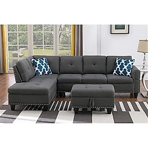 Devion Furniture Polyester Fabric Sectional Sofa with Lift-top Storage Ottoman, Tufted Design, in Gray Finish