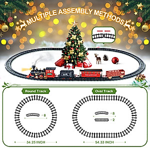 Shemira Christmas Train Set, Train Toys for Boys Girls,Toy Train with Light Smoke and Sound,Steam Train Set for Around Christmas Tree,Christmas Train Toys Gifts for 3 4 5 6 7 8+ Year Old Kids