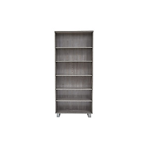 Unique Furniture Modern Zelma 5-Shelf Bookcase with Adjustable Shelves, Metal Frame Base, Freestanding for Office, Living Room, Bedroom, Library, Study Room, 13 x 32 x 72 in., Grey