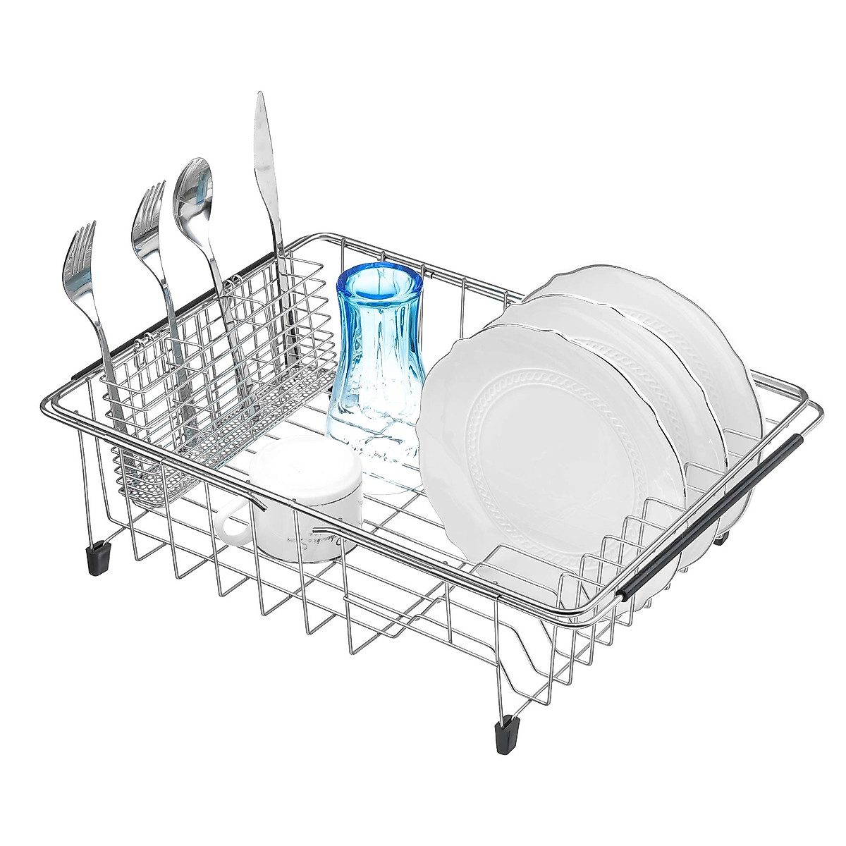 iPEGTOP Cutlery Utensil Silverware Drying Rack Chopsticks Basket Holder with Hooks - Flatware Storage Solution for Kitchen Dish Drainer Dish Drying Rack, Rust Proof