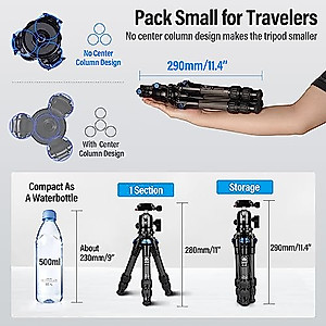 SIRUI Carbon Fiber Travel Tripod with 360° B-00K Arca-Swiss Ballhead, Mini Desktop Tripod for Mirrorless Cameras, Folded Height 12.1", Max Height 16.6″