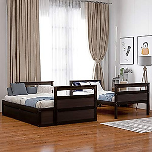 TARTOP Bunk Bed with Drawers, Twin Over Full Bunk Bed, Solid Wood Bunk Bed Frame with Ladders & 2 Storage Drawers, Bedroom Furniture,Espresso