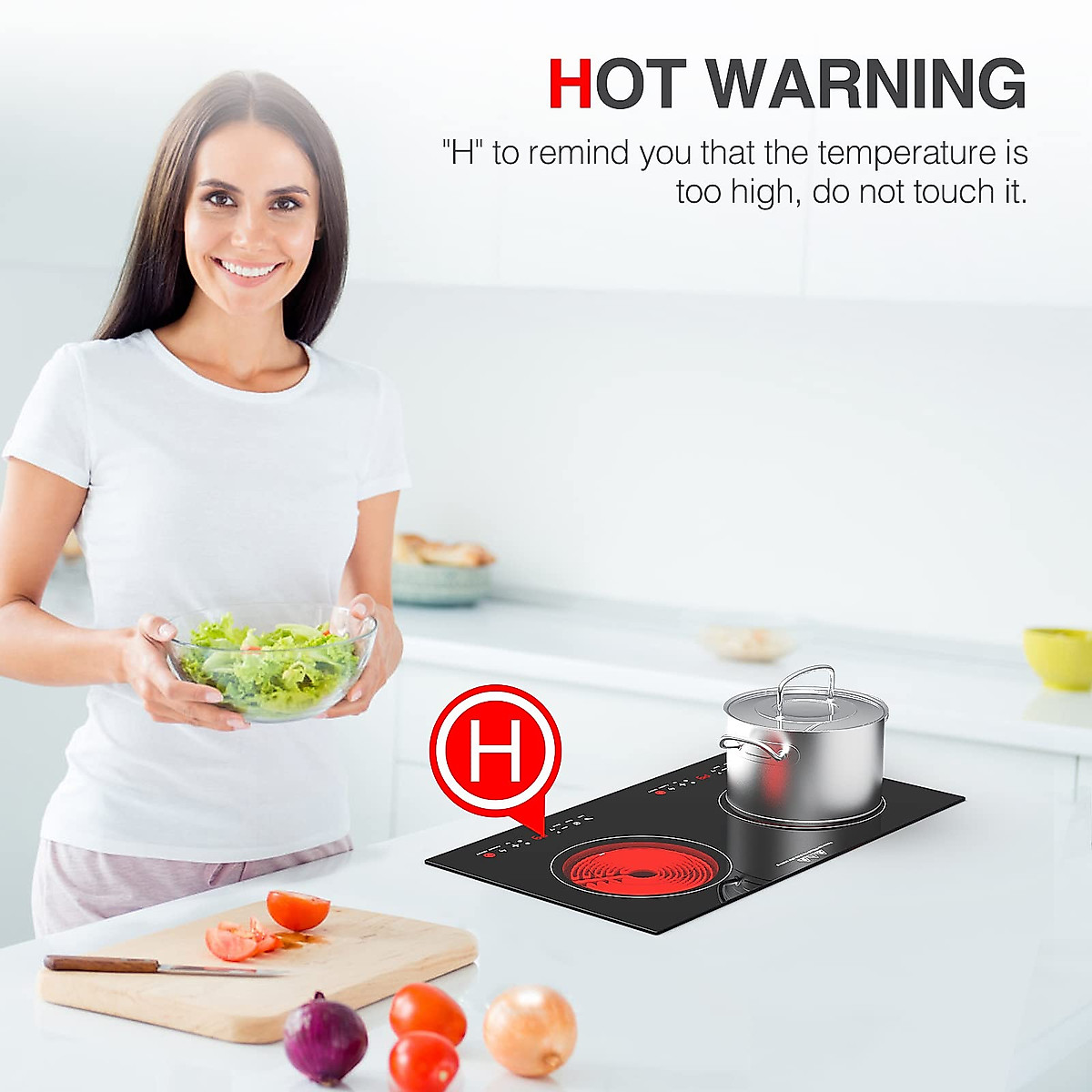 GTKZW Electric Cooktop 24 Inch,Electric Stove 2 Burners 110V Built-in and Countertop 2200W, LED Touch Screen, 9 Heating 9 Temperature, Overheat Protection, Kids Lock & Timer,Suitable for all Pans