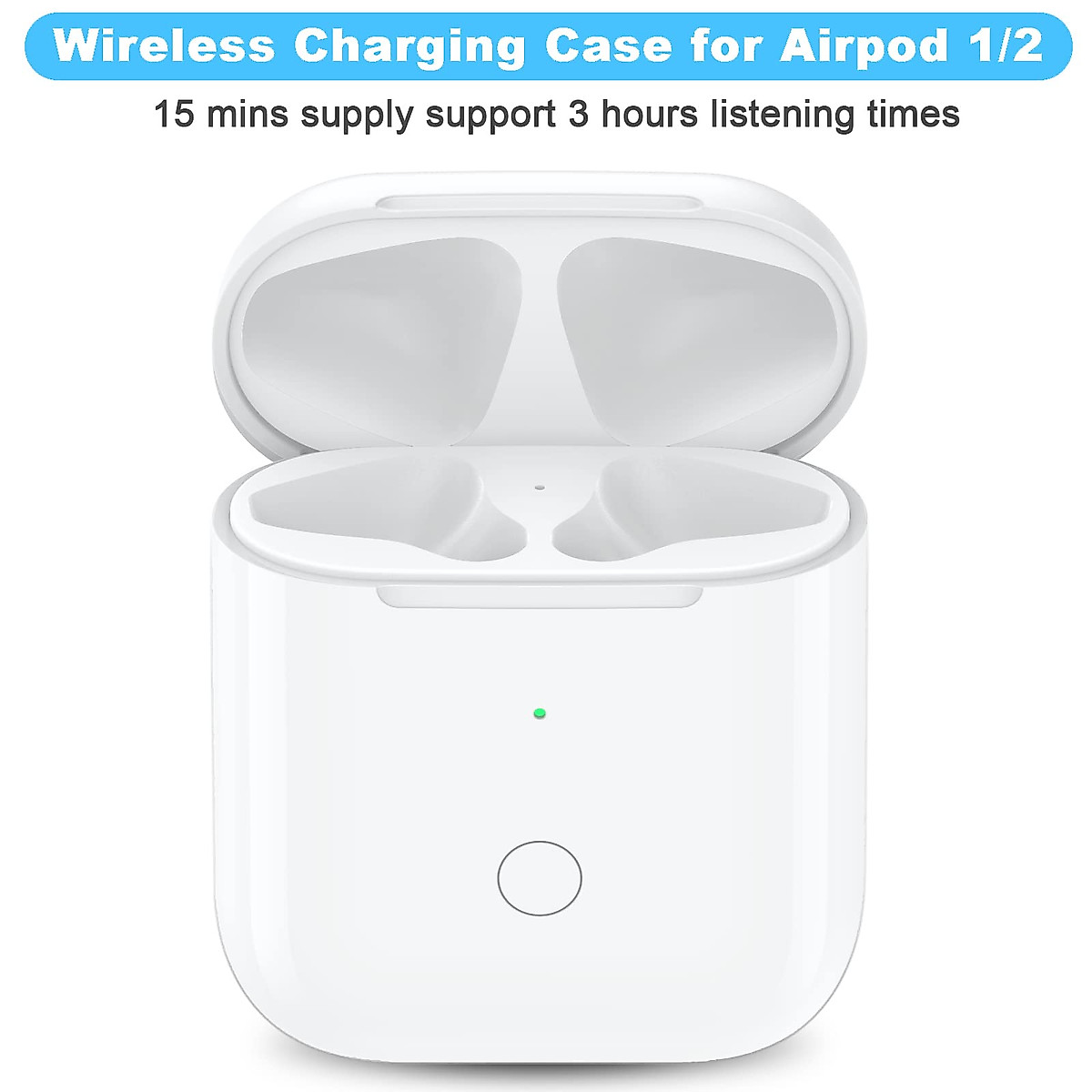Charging Case for Airpod 1/2, Support Cable & Wireless Charger, Wireless Case Replacement Built-in 450 mAh Battery with Sync Pairing Button, No Earbud (White)