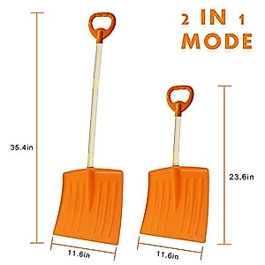 CHEERBANK 35" Snow Shovels for Kids 3PCS, Detachable Plastic Snow Shovel with Adjustable Handle, for Boys and Girls Age 5-12 (Orange)