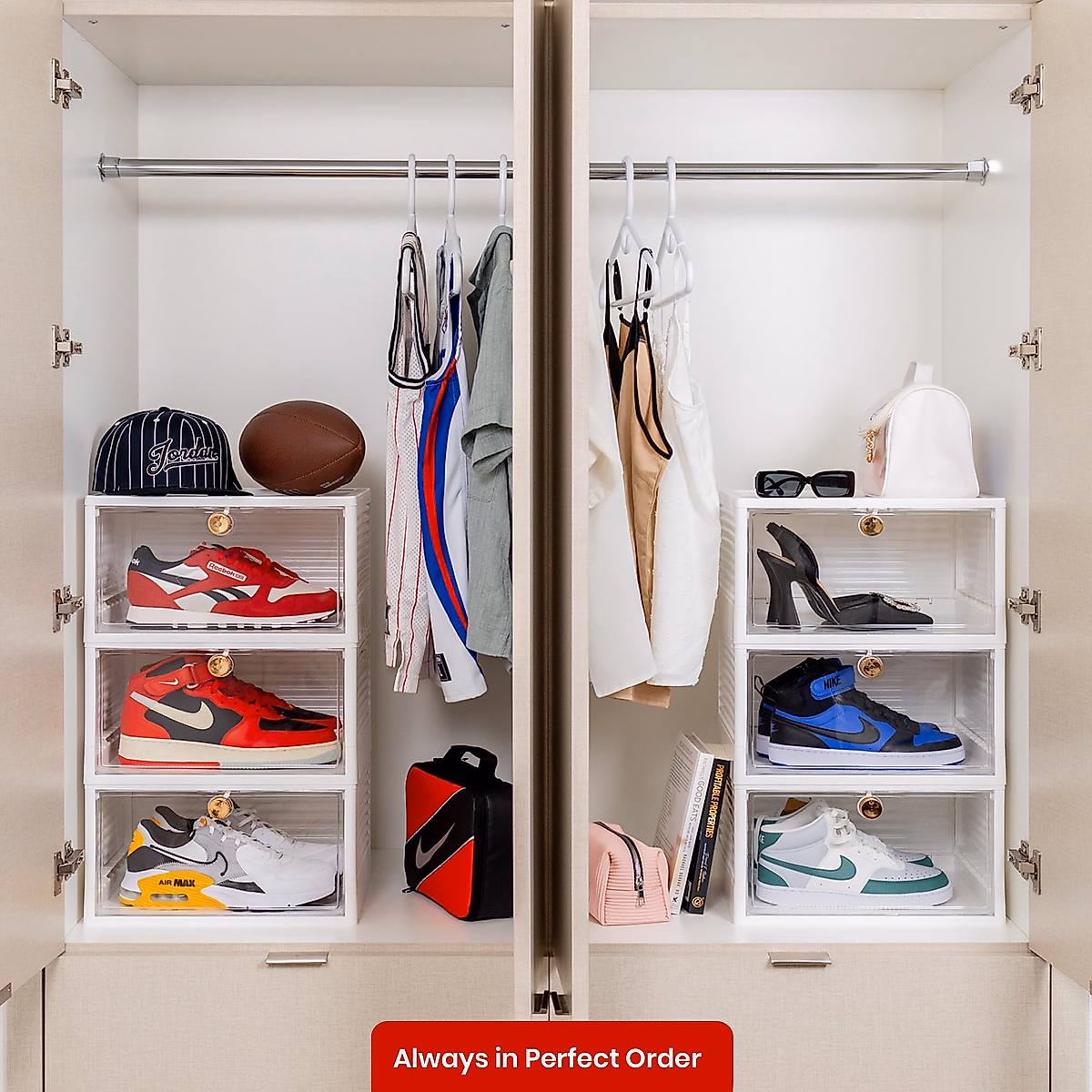 Shoe Storage Boxes – 6 Pack XX-Large White Stackable Shoe Containers – Shoe Organizer Space Saver for Closet, Bedroom – Plastic Shoe Boxes for US Size up to 14,15 – Sneaker Boxes (White) (white)