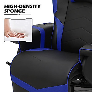 MoNiBloom Massage Video Gaming Chair with 2 Speakers, Swivel Ergonomic Gaming Lounging Pedestal Recliner Chair with Neck Support, Built-in Cupholders and Storage Bag, Comfortable Theater Chair, Blue